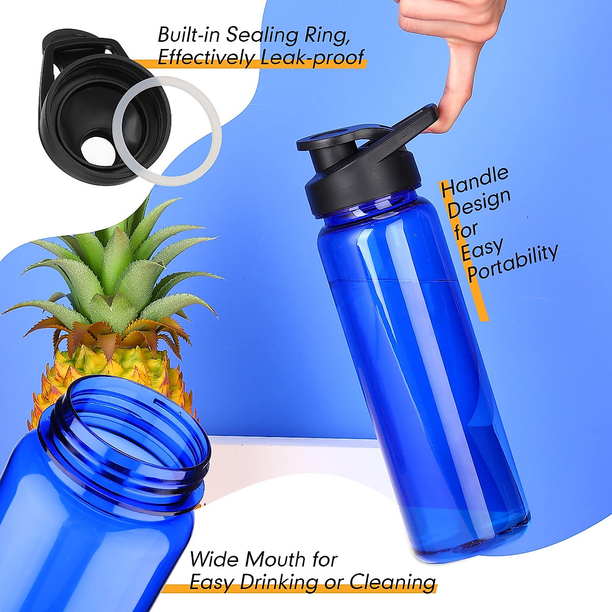 Mimorou 12 Pack Plastic Water Bottles 24 oz Blue Clear Water Bottles Bulk Reusable Sports Water Bottles with Spill Proof Lids for Gym Sports Home Office School