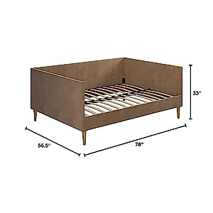 DHP Franklin Mid Century Upholstered, Full Size, Tan Velvet Daybed,