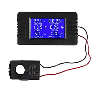 AC Digital Meter, AC 80-260V 100A LCD Display Digital Current Voltage Power Energy Frequency Power Factor Multimeter Ammeter Voltmeter 100A(Split Core Current Transformer)