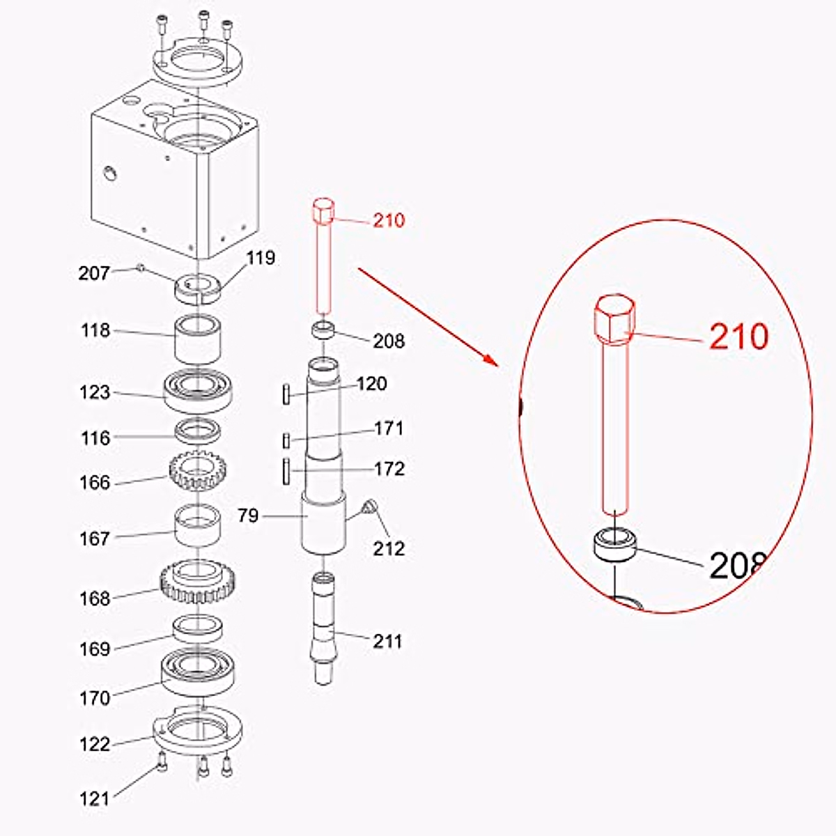 AUIDO Drawbar, SIEG X2&X2L&SX2&JET JMD-1L&CX605&Grizzly G8689&Little Milling 9&Clarke CMD300 R8 Spindle Mini Mill spares parts (R8)