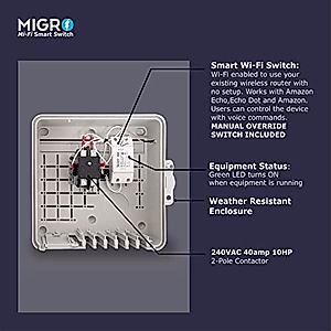 Migro Outdoor Smart Wi-Fi Outlet Box, Heavy Duty 50A Resistive 240VAC 40A 10HP Pool Heater, Wireless Pump Control, Timer Switch, Compatible with Smart Phone, Alexa, Google Home, IFTTT UL Listed