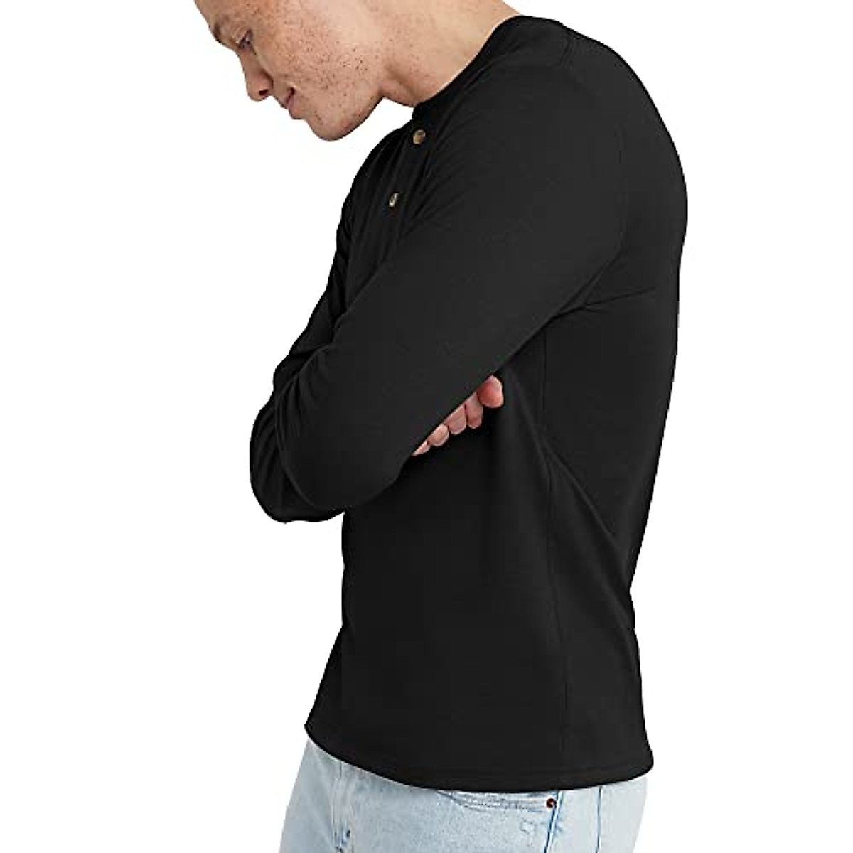 Hanes Originals T-Shirt, Long Sleeve Cotton Henley Tees for Men, Black, X Large