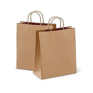Amiff Kraft Paper Bags with Handles 13 x 7 x 17 Inch, Pack of 10 Brown Bags with Handles, Recyclable Sturdy 150 GSM Kraft Bags, Stylish and Classy Brown Paper Bags with Handles Bulk