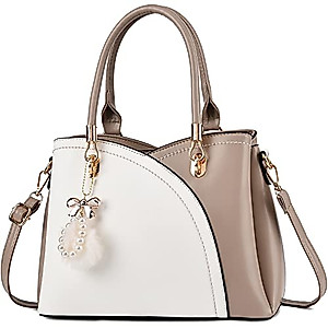 I IHAYNER Womens Leather Handbags Purses for Girls Top-handle Large Totes Satchel Shoulder Bag for Ladies with Pompom Khaki