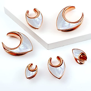 Casvort 2 PCS 12mm (1/2'') Hypoallergenic 316 Stainless Steel Rose Gold Elegant Conch Saddle Hangers Tunnels Reverse Saddle Gauges Piercing Body Jewelry