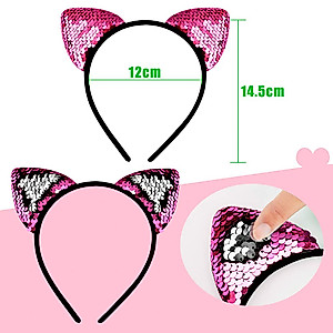 WXJ13 10 Pieces Cat Ears Headbands Reversible Sequins Headbands Hair Accessories for Girls and Women