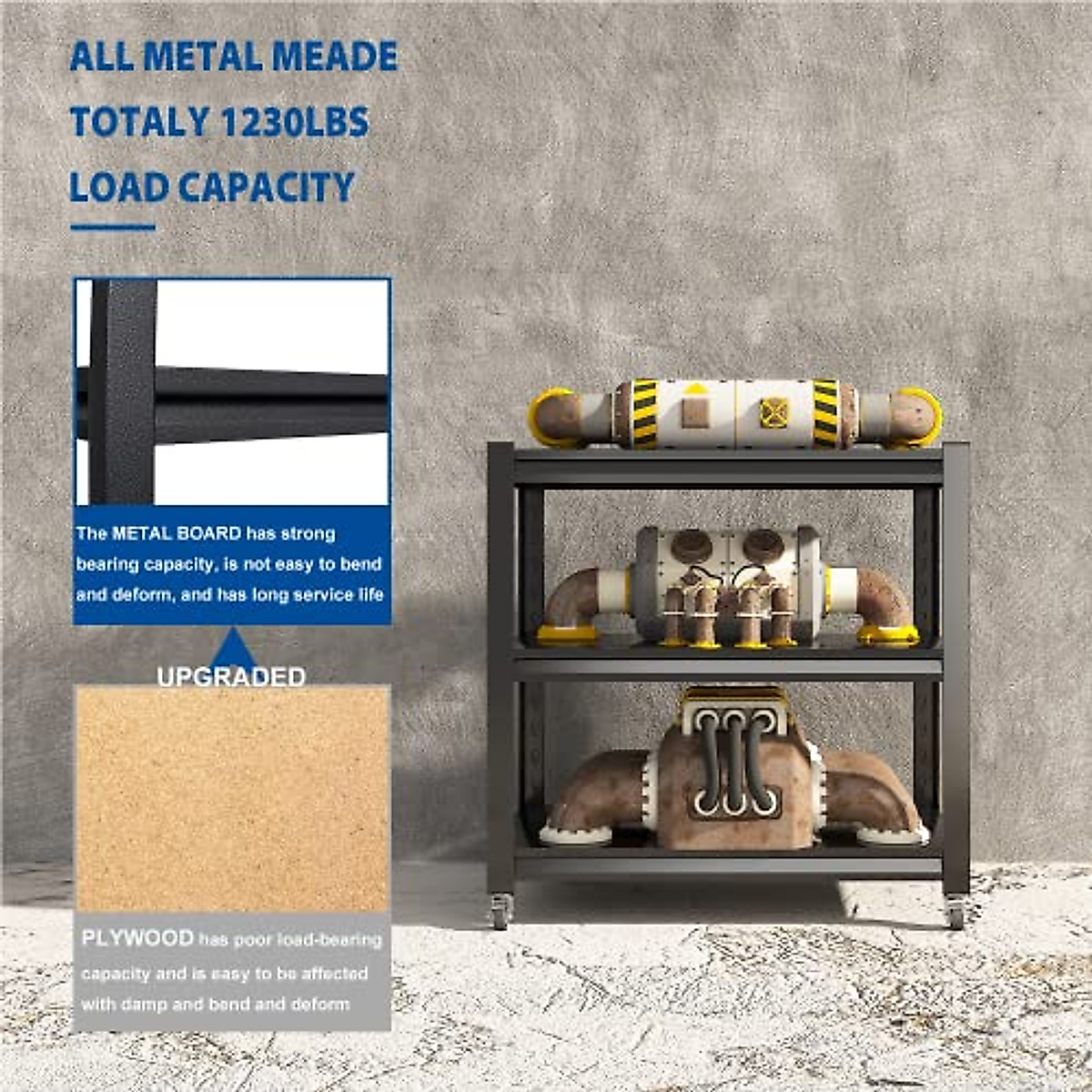Fesbos Shelves Metal Garage Storage Shelves for Garage Storage, Adjustable Metal Shelves for Storage Shelving, 3-Tier Metal Heavy Duty Shelving, Industrial Storage Racks
