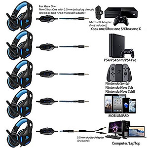 HaiDiKaiSi Gaming Headset for PS4 PC Xbox One PS5 Controller, Noise Cancelling Over Ear Headphones with Mic, Gaming Headphones for Laptop Mac Switch with LED Lights Deep Bass for Kids Adults Blue