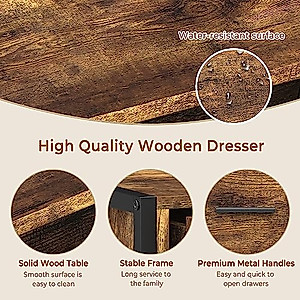 Lyromix Wood Dresser with 6 Drawers, Wide 48'' Wooden Storage Closet for Bedroom, Mid Century Modern Solid Clothes Cabinet with Sturdy Steel Frame, 48.43" W15.75 D31.30 H, 48inch, Dark Brown