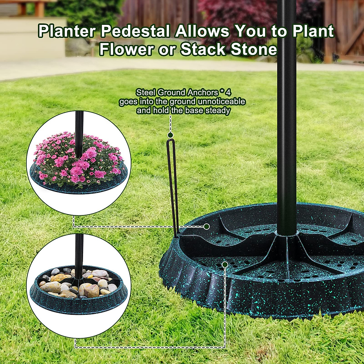 GESAIL Bird Baths for Outdoors, Lightweight Plastic Planter Pedestal Bird Bath with Metal Stake Decoration Bird Bath Planter for Lawn Patio Yard Garden, Spotted Green