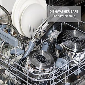 T-fal Essentials Stainless Steel Sauce Pan with Lid 3.2 Quart, All Cooktops Including Induction, Oven Safe 350F, Multipurpose Saucepan, Chef's Classic Pot,Measuring Marks, Dishwasher Safe Silver/Blue