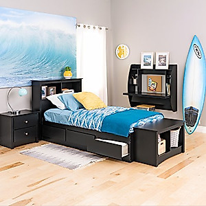 Prepac Captain's Platform Storage Bed with 6 Drawers, Twin, Black & Twin Bookcase Headboard, Black
