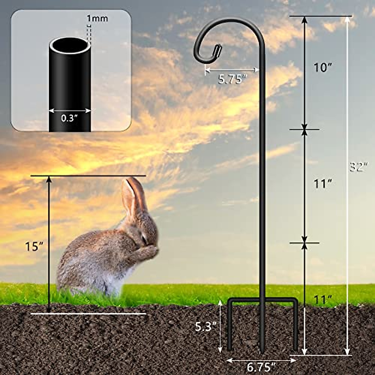 Gtongoko 8 Pack Adjustable Shepherds Hook Matte Black, Outdoor Garden Hook 32 in