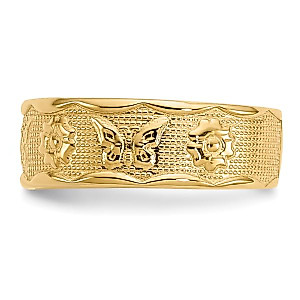 IceCarats 14K Yellow Gold Flower Butterfly Wings Adjustable Toe Ring Open Midi Band Summer Beach Jewelry