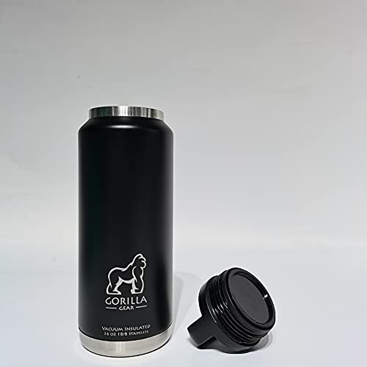 GORILLA GEAR Vacuum Insulated 36 oz Leak-Proof Water Bottle || Double Walled Stainless Steel - Midnight Black