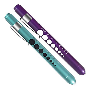 ALMOCN 4 Pack Pen Light,Nurse Medical Reusable LED Penlight White Light with Pupil Gauge and Ruler,2 Pack Teal + 2 Pack Purple