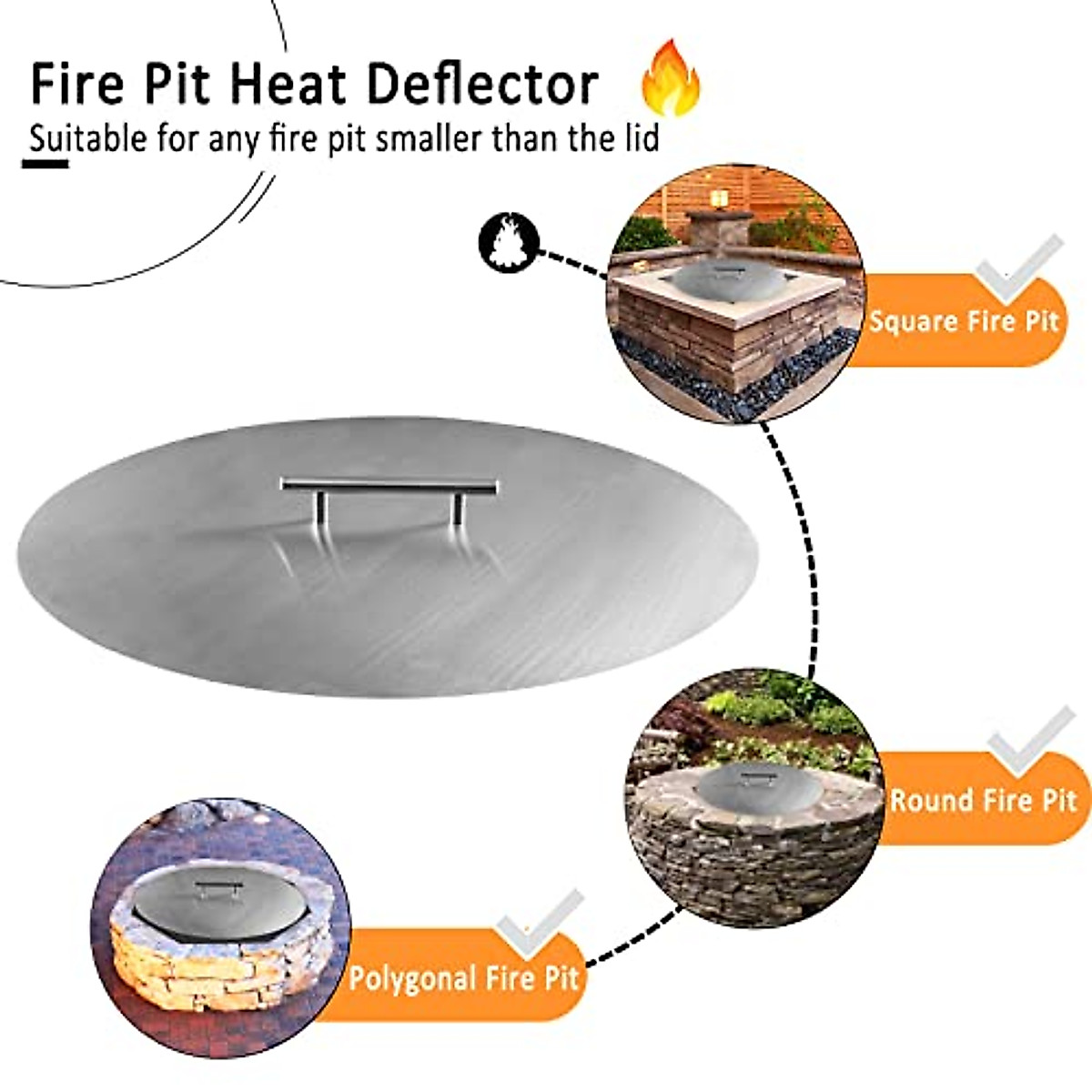Marada Fire Pit Lid 430 Heat Resistant Stainless Steel Fire Pit Ring Lid 1.5 mm Thick for Round Patio Fire Pit (Round 20")