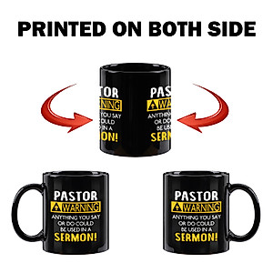 YHRJWN - Pastor Appreciation Gifts, Pastor Warning Coffee Mug, Pastor Appreciation Religious Gifts for Men Friends Coworker, Unique Pastor Christian Gifts for Birthday Christmas, 11 Oz Black