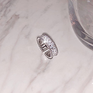 ABJFJE Rdjustable Rainbow Baguette Band Ring Anniversary Eternity Band Cubic Zirconia Ring Crystal Wedding Cocktail Rings Fashion Luxury Jewelry for Women (Silver White)