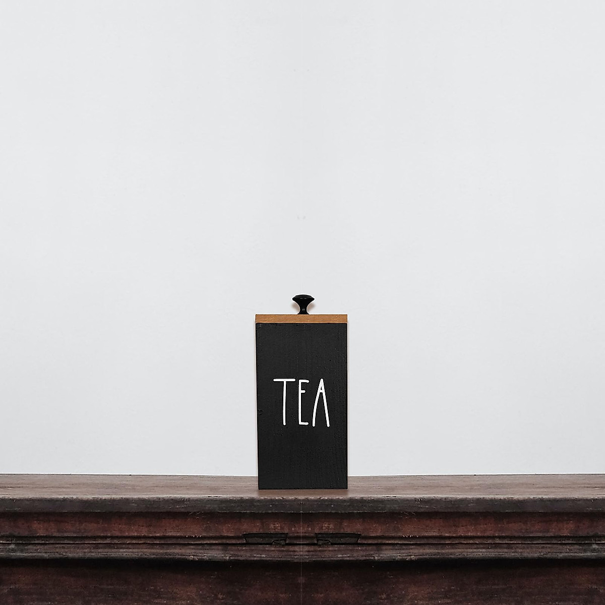 Tea Bag Holder, Farmhouse Tea Caddy, Wood Tea Bag Storage Organizer, Tea Containers with Lid, Tea Bag Dispenser, Tea Canister, Tea Accessories, Great for Tea Bars and Tea Gifts (Black)