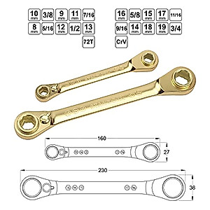 STARWORK10 in 1 Double Box End Vintage G-Plating Reversible Ratcheting 2pc Wrench Set, SAE/Metric