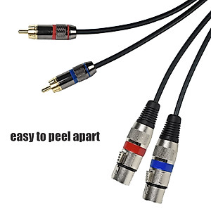 Mugteeve Dual XLR Female to Dual RCA Male Phono Cable Adapter, 10 Feet Balanced 3pin XLRF to Unbalanced RCA Speaker Cable, Gold Plated, OFC Shielded, Noise-Free, for Mixer, Subwoofer, Amplifier