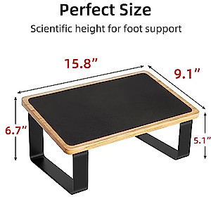 Foot Rest for Under Desk at Work, New Upgrade Wooden with Metal Ergonomic Foot Stools with Non-Slip Rubber Stepping Surface, Office Footstools Under Desk Pressure Relief, Matte Black Thicken Footrest