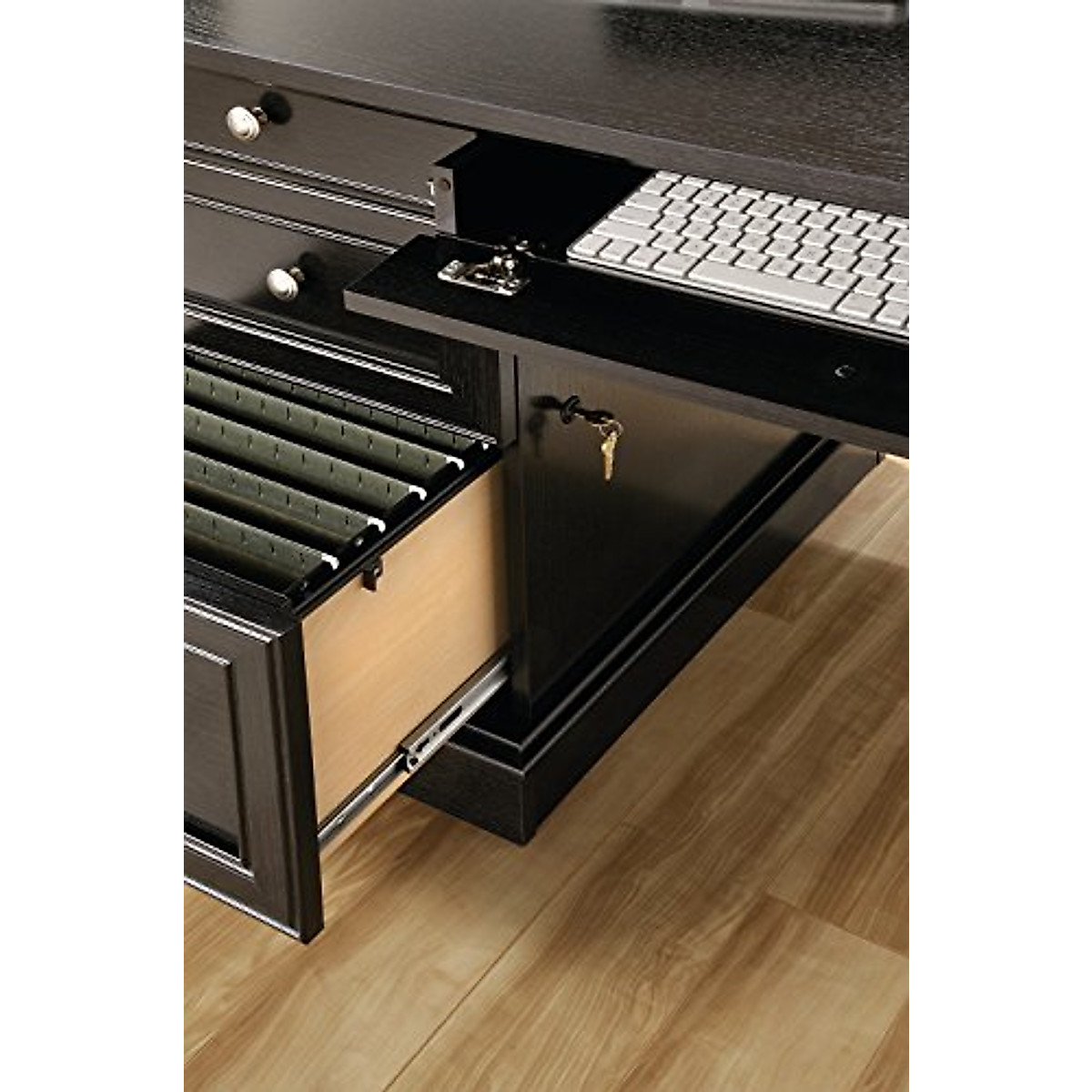 Sauder Bleeker Street L-Desk, Obsidian Oak finish