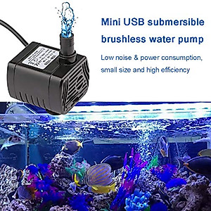 Driew USB Water Pump, 2 Pack Usb Fountain Pump Water Fountain Pump Submersible Water Pump 3W DC 3.5-9V 200L/H