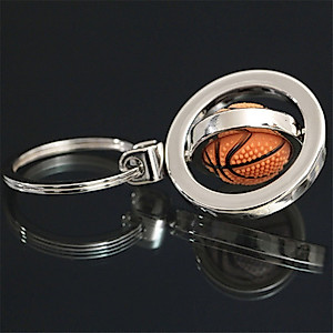 ISKYBOB 2 Pack Creative Rotating Basketball Keychain, Metal Pendant Key Ring Keyfob Gift