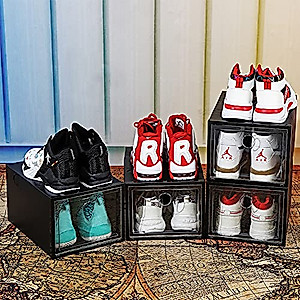 MMBABY 24 Pack Black Shoe Storage Box Stackable Shoe Storage Organizers Large Containers Easy to Assembly Stackable Shoe Organizer Bins fits for US Size 12