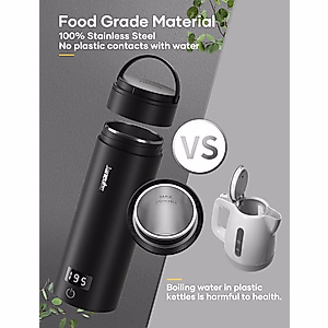 Travel Portable Electric Tea Kettle, Small Coffee Kettle, Mini Hot Water Boiler, 380mL & 304 Stainless Steel, with 4 Variable Presets and Auto Shut-Off(Black)