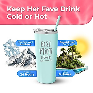 SassyCups Best Mimi Ever Insulated Tumbler Cup with Straw and Lid - Coffee Mug Gift for Grandma - World's Best Mimi Gift From Grandkids for Birthday - New Mimi Tumbler - Grandma, Mimi Gifts
