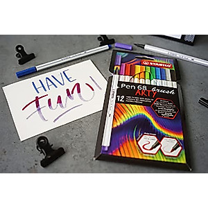 Premium Fiber-Tip Pen with Brush Tip - STABILO Pen 68 brush ARTY - Pack of 12 - Assorted Colors