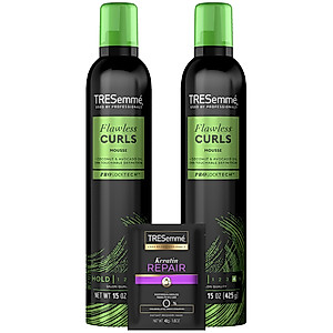 TRESemmé Hair Mousse 2-Pack + Keratin Repair Hair Mask – Flawless Curls Alcohol-Free, Anti-Frizz Hair Products with Heat Protection (3 Piece Set)