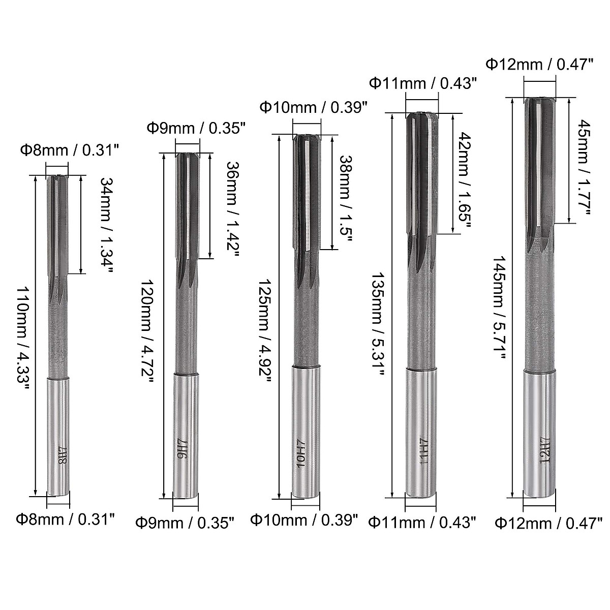 uxcell Chucking Reamer Set Lathe Machine Reamer Straight Flute Milling Cutter High Speed Steel H7 Tolerance (3mm 4mm 5mm 6mm 7mm 8mm 9mm 10mm 11mm 12mm) 10pcs