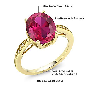 Gem Stone King 14K Yellow Gold 10X8MM Oval Gemstone Birthstone and White Diamond Engagement Ring | Wedding Anniversary Promise Gold Ring For Women | Size 5,6,7,8,9