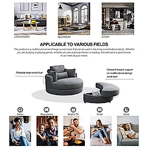 Swivel Accent Barrel Chair with Storage Ottoman,Comfy Teddy Upholstered 360° Recliner Sofa Club Chaise Leisure Round Lounge Armchair Singel Lazy Sofá Arm Chairs and Footrest Set for Living Room/Hotel