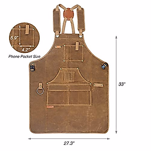 Briteree Woodworking Aprons for Men, Gift for Men, with 9 Tool Pockets, Durable Waxed Canvas, Gifts for Him