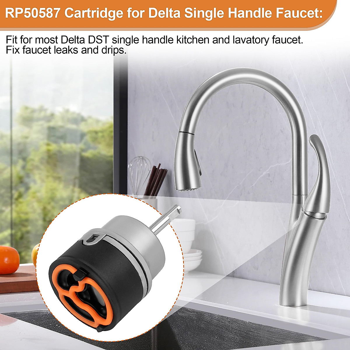 RP50587 Faucet Cartridge Replacement for Delta Single Handle Kitchen and Lavatory Valve Faucets, Faucet Cartridge Features Universal Faucet Diamond Seal Technology - Faucet Repair Kit with Wrench