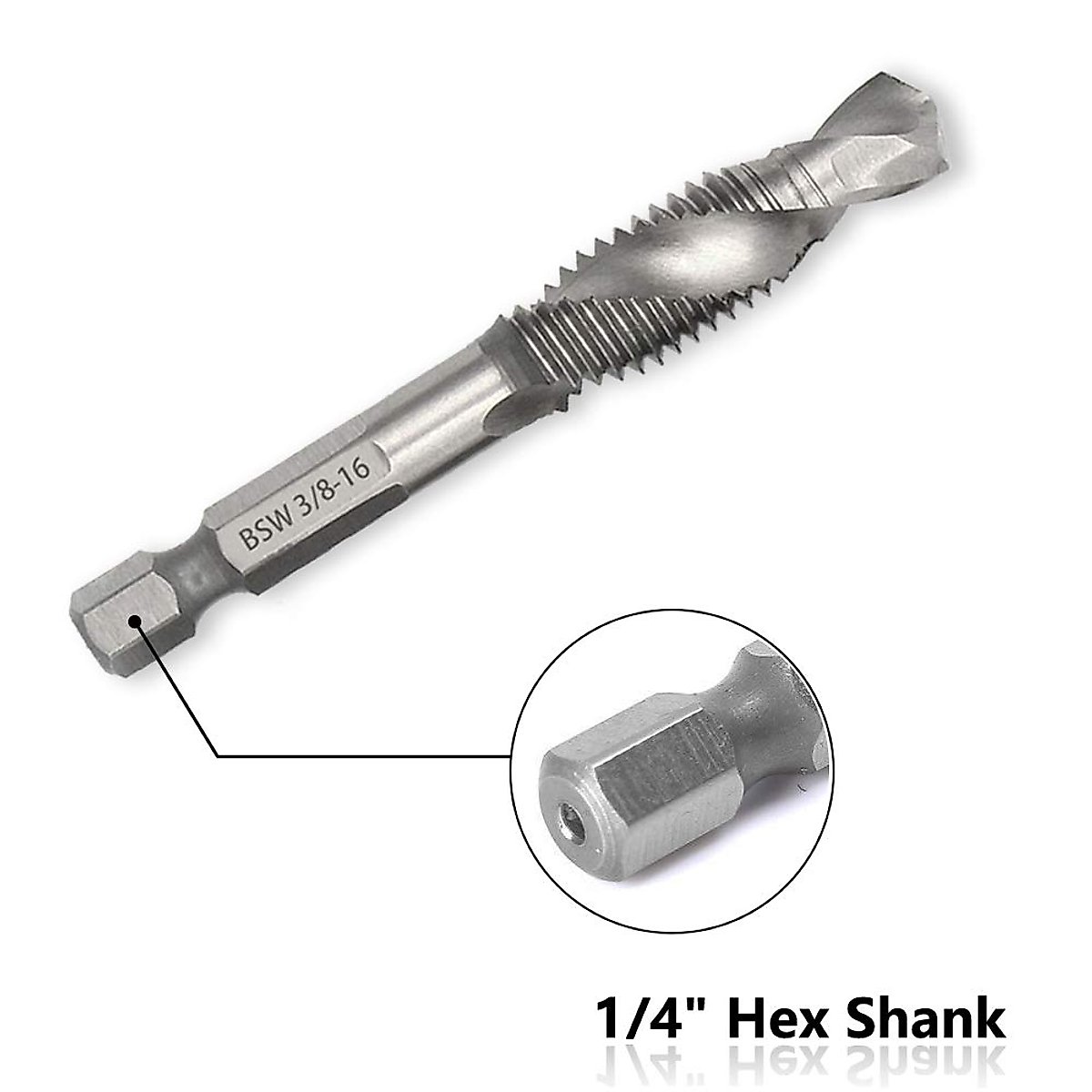 Saiper 6pcs Drill Tap Combination Bit Set (1/8''-3/8'') with 1/4" Hex Shank, HSS 4341 Drill Tap Countersink Screw Thread Bits