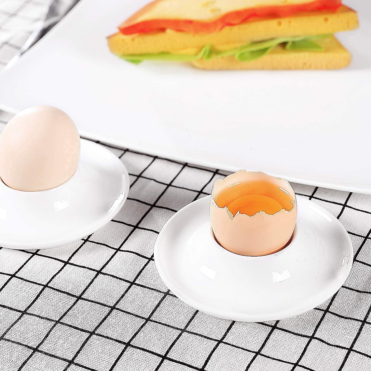 ComSaf Porcelain Egg Cups Plates with Base, Soft Boiled Egg Cup Holders White, Pack of 6