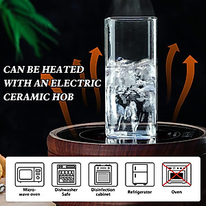 UHAPEER 6 Pack Square Drinking Glasses with Straws, 500ml/17oz Lead-Free Crystal Clear Glass Bar Glassware Glasses Tumblers, Thin Highball Glasses Drinking Cups for Coffee Tea Beer Cocktail Smoothie