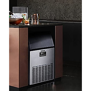 Silonn Commercial Ice Maker Machine, 90lbs/24H with 30lbs Bin, Full Heavy Duty Stainless Steel Construction, Self-Cleaning, Clear Cube for Home Bar, Include Connection Hose, Scoop