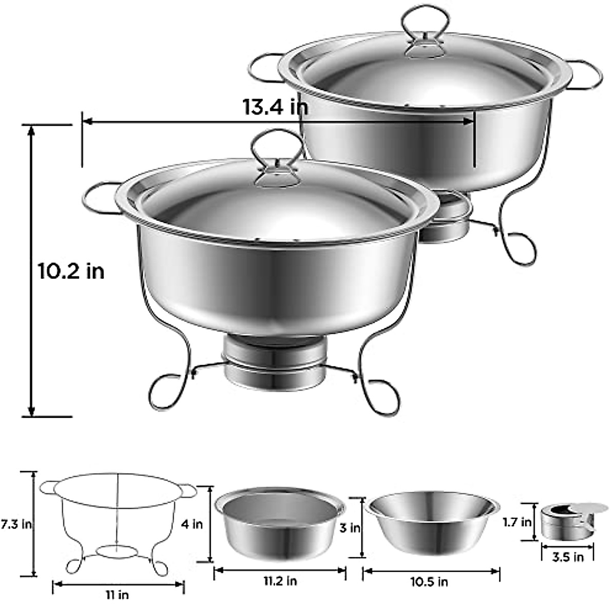 Famistar 6 Packs Buffet Chafer Set - Stainless Steel 4 Round Chafing Dish + 2 Rectangular Chafers Foldable Frame Full Size with 2 Half Size Pan - Buffet Catering Dinner Serving Buffer Warmer Set