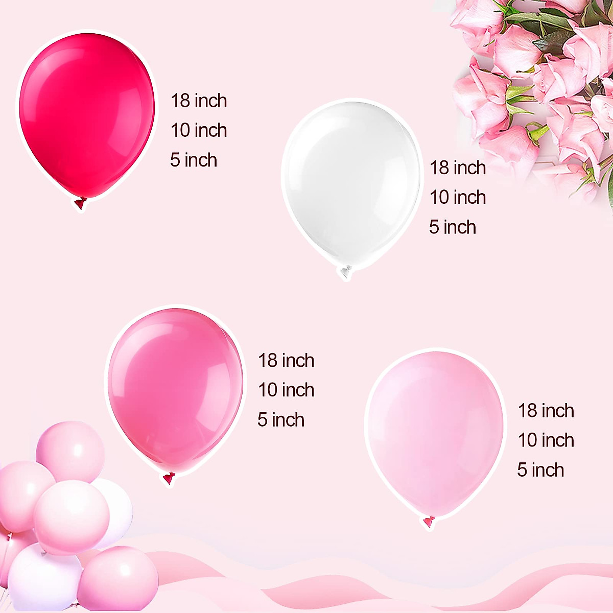 Civaner 168 Pack Balloon Garland Arch Kit Latex Balloon Different Sizes 18/10/5 Inch Balloons Wall Decor for Wedding Birthday Party(Gradient Pink)