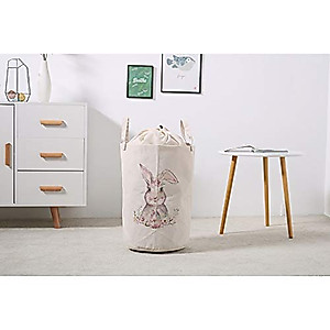 LifeCustomize Large Laundry Basket Hamper Floral Rabbit Bunny Collapsible Drawstring Round Clothing Storage Baskets Nursery Baby Toy Organizer