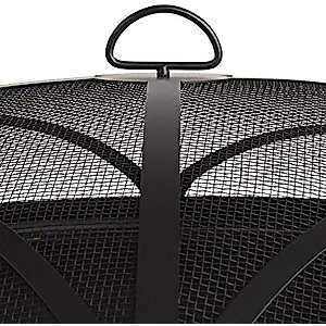 Bristol Black Iron Outdoor Fire Pit Round 35" Steel Mesh Wood Burning with Spark Screen and Fire Poker for Outside Backyard Patio Camping Deck - John Timberland