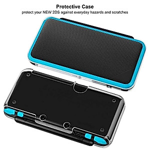 Hard Case Compatible New 2DS XL with 2 Packs Screen Protector, AFUNTA Anti-Scratch Crystal Clear Case, with 4 Pcs Tempered Glass Protective Films for Top and Bottom Screen