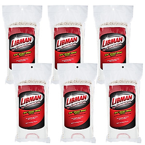 Libman Commercial 923 24" Dust Mop Head, 100% Cotton, 24" x 5", White (Pack of 6)